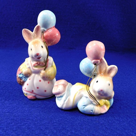 Lefton | Accents | Pair Of Lefton Rabbit Bunny With Balloons Figurines ...